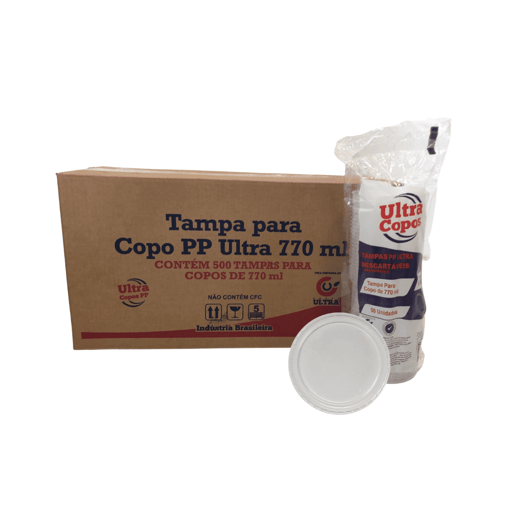 Tampa para Copo de 770ml Sem Furo Transparente PP Ultra 500 unidades