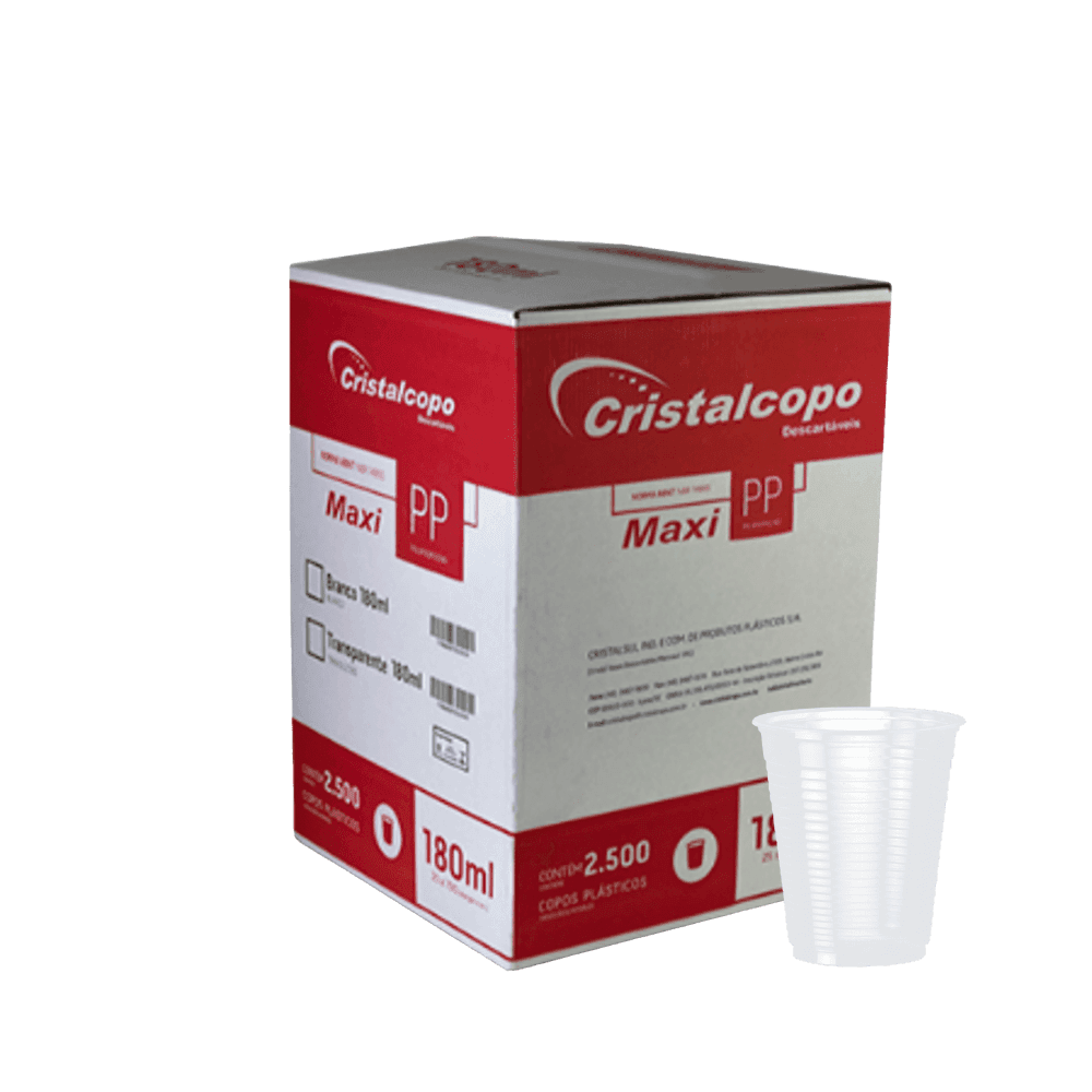 Copo Descartável 180ml Translúcido PP Cristalcopo 2.500 unidades