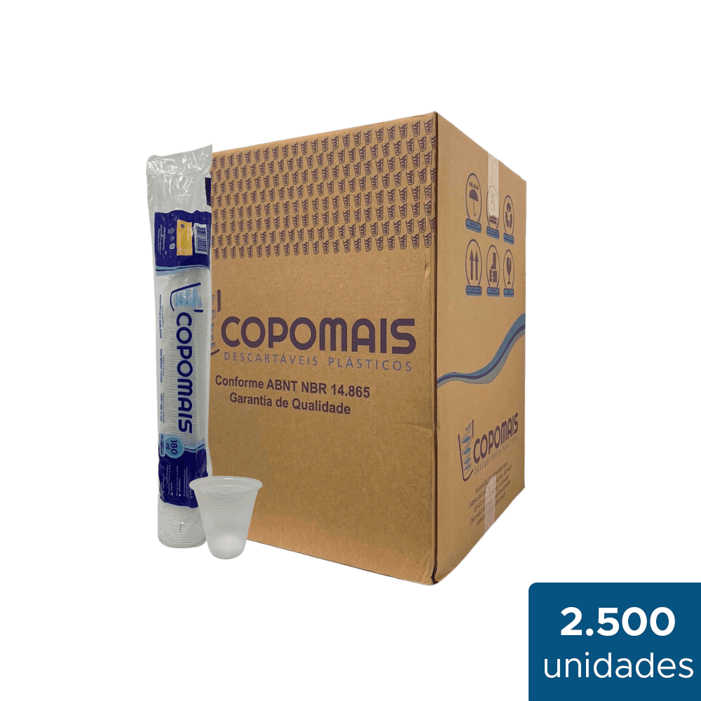 Copo Descartável 180ml Transparente PS Copomais 2.500 unidades