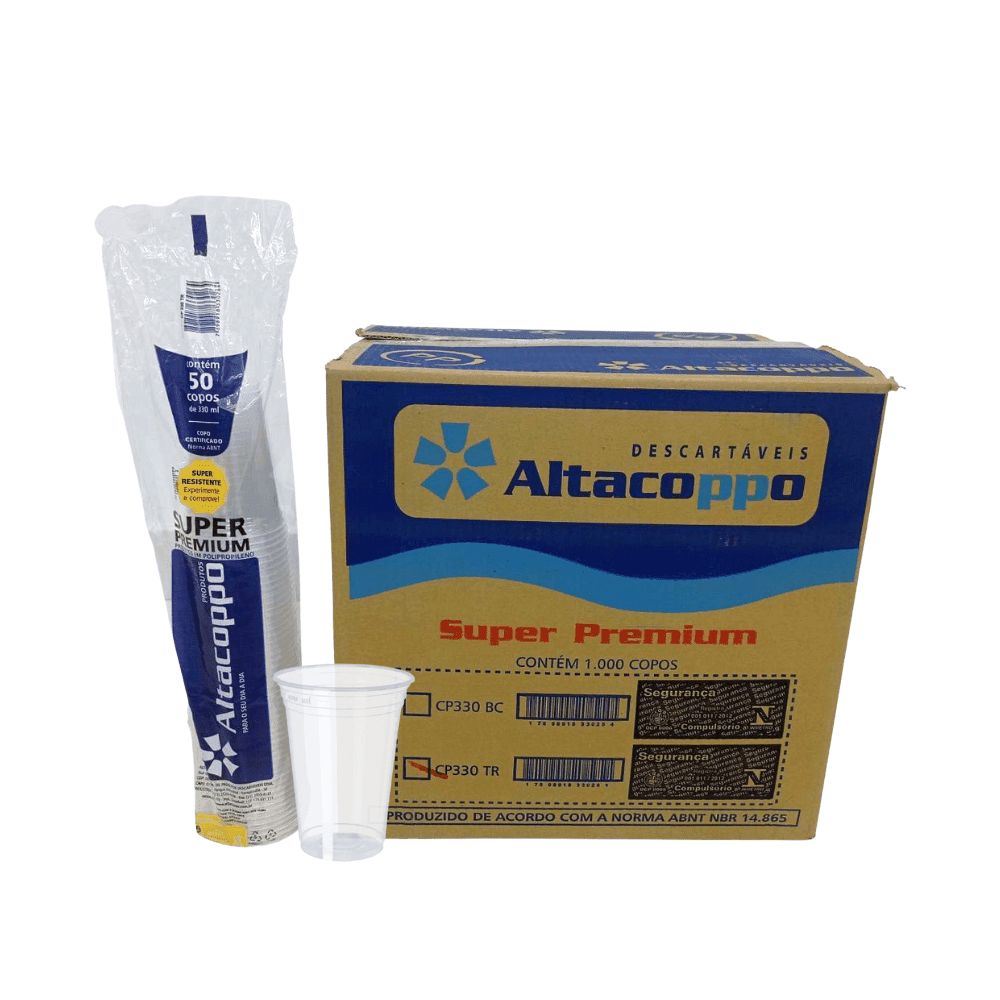 Copo Descartável Liso Transparente PP 330ml Altacoppo 1.000 unidades