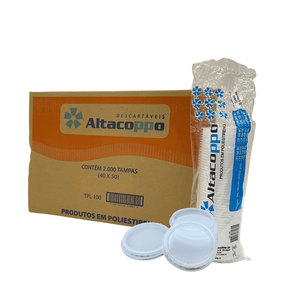 Tampa Descartável TPL100 Transparente para Copo de 180ml e Pote de 100ml Altacoppo 2.000 unidades