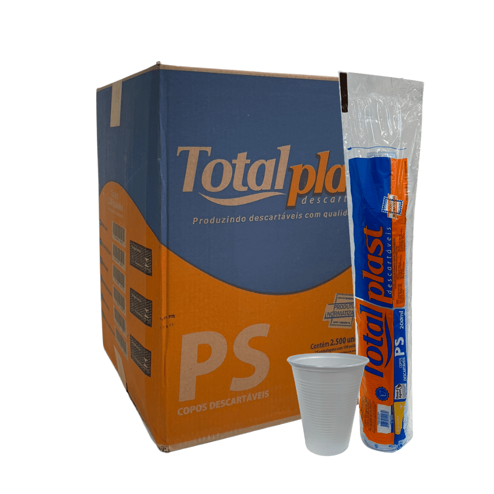 Copo Descartável 200ml Branco PS Totalplast 2.500 unidades