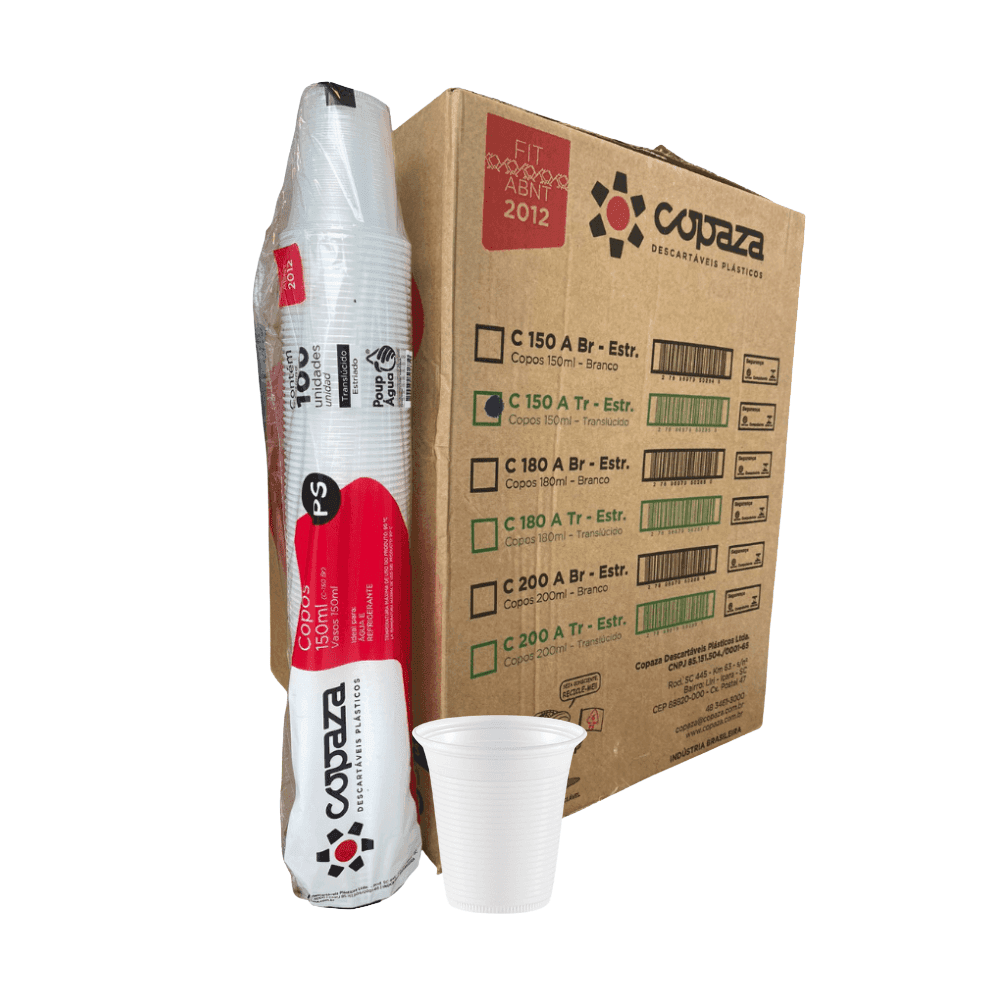 Copo Descartável 150ml Translúcido ABNT PS Copaza 2.500 unidades